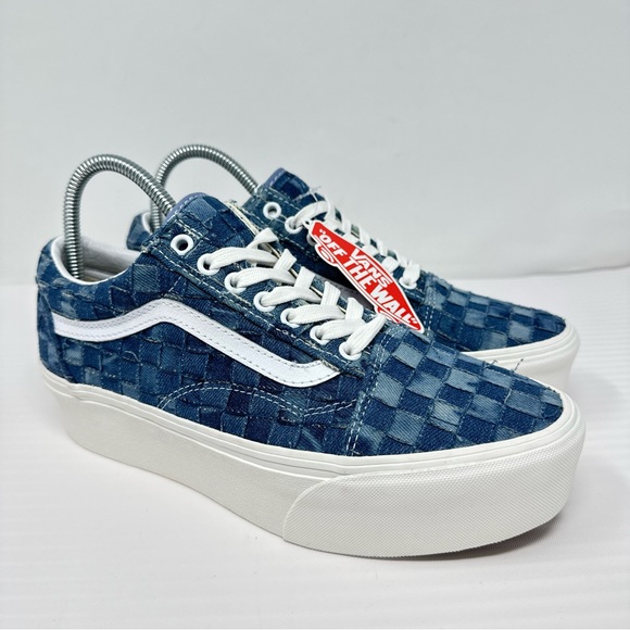 Vans | Shoes | Vans Old Skool Denim Checkerboard Stackform Sneakers ...